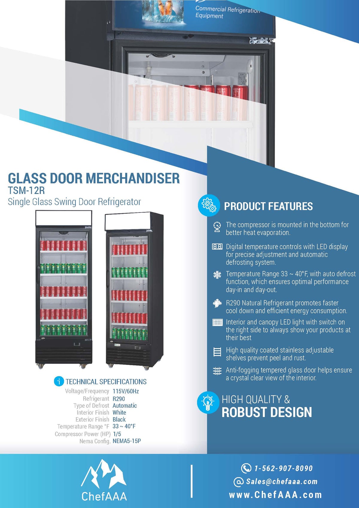 Chef AAA - TSM-12R Commercial Single Glass Swing Door Merchandiser Ref
