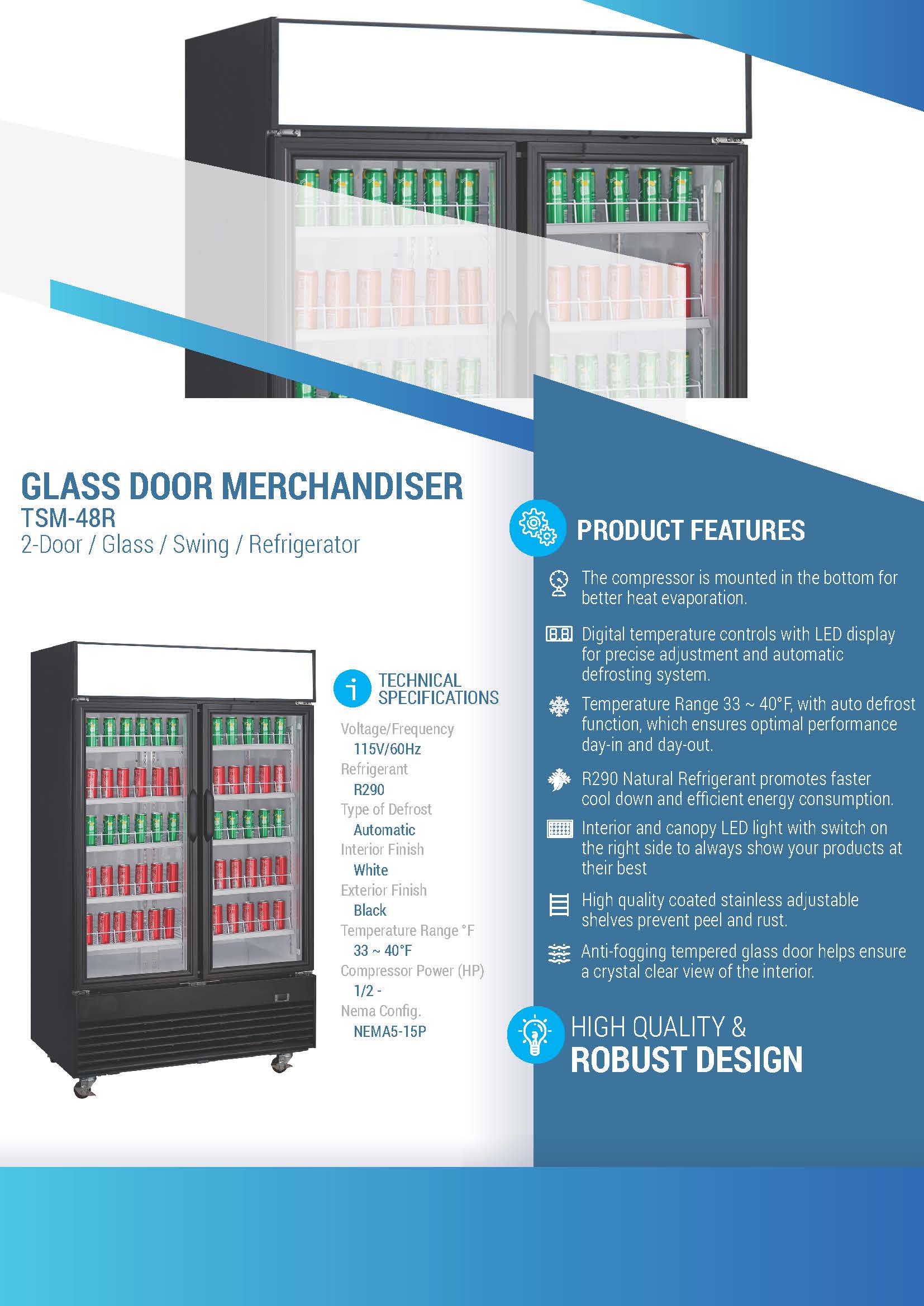 Chef AAA - TSM-48R Commercial Glass Swing 2-Door Merchandiser Refriger