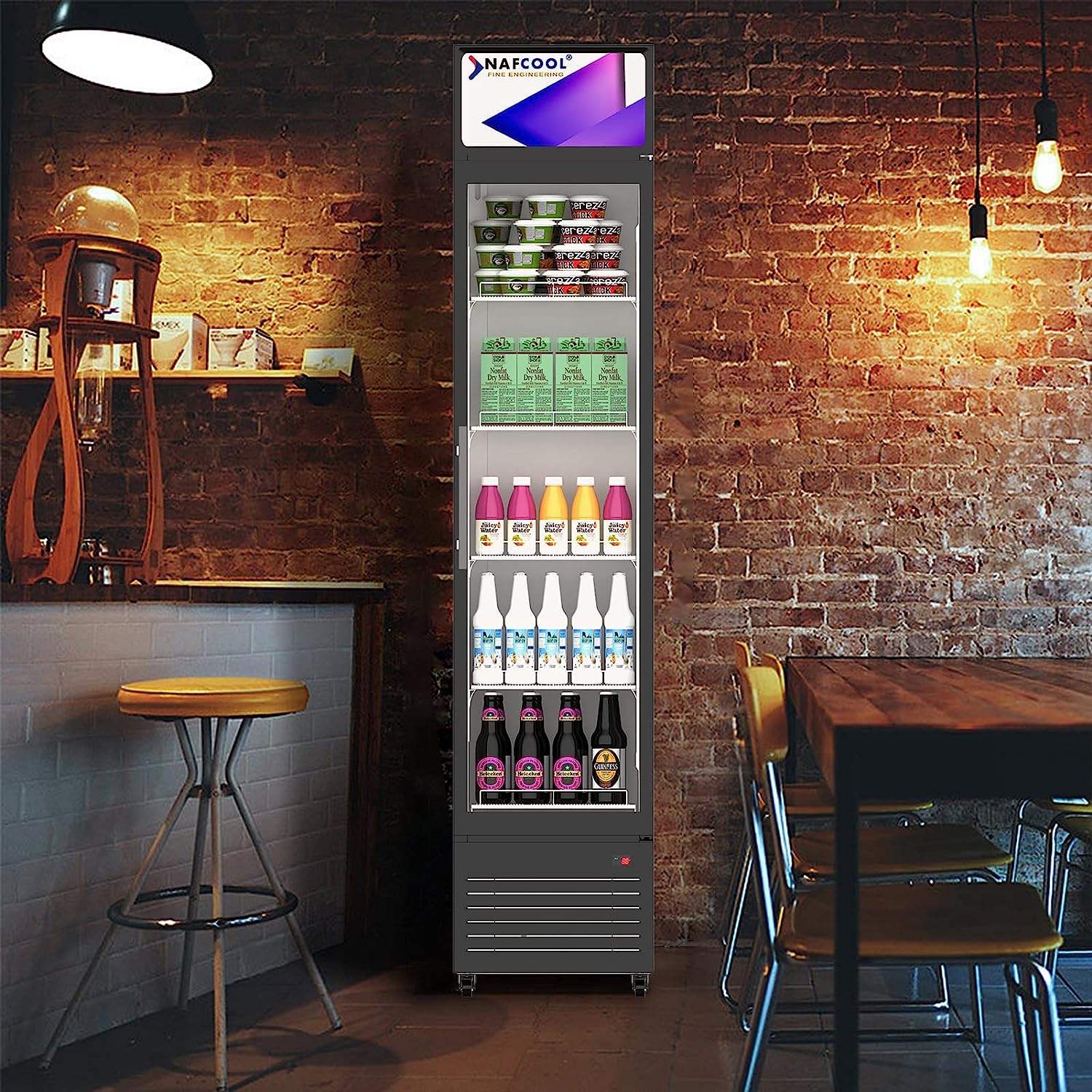 Slim glass door fridge store